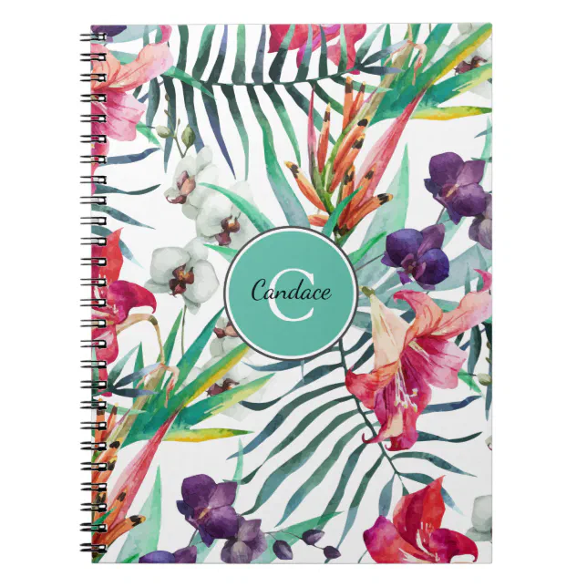 Island Style Tropical Pattern with Monogram Notebook | Zazzle