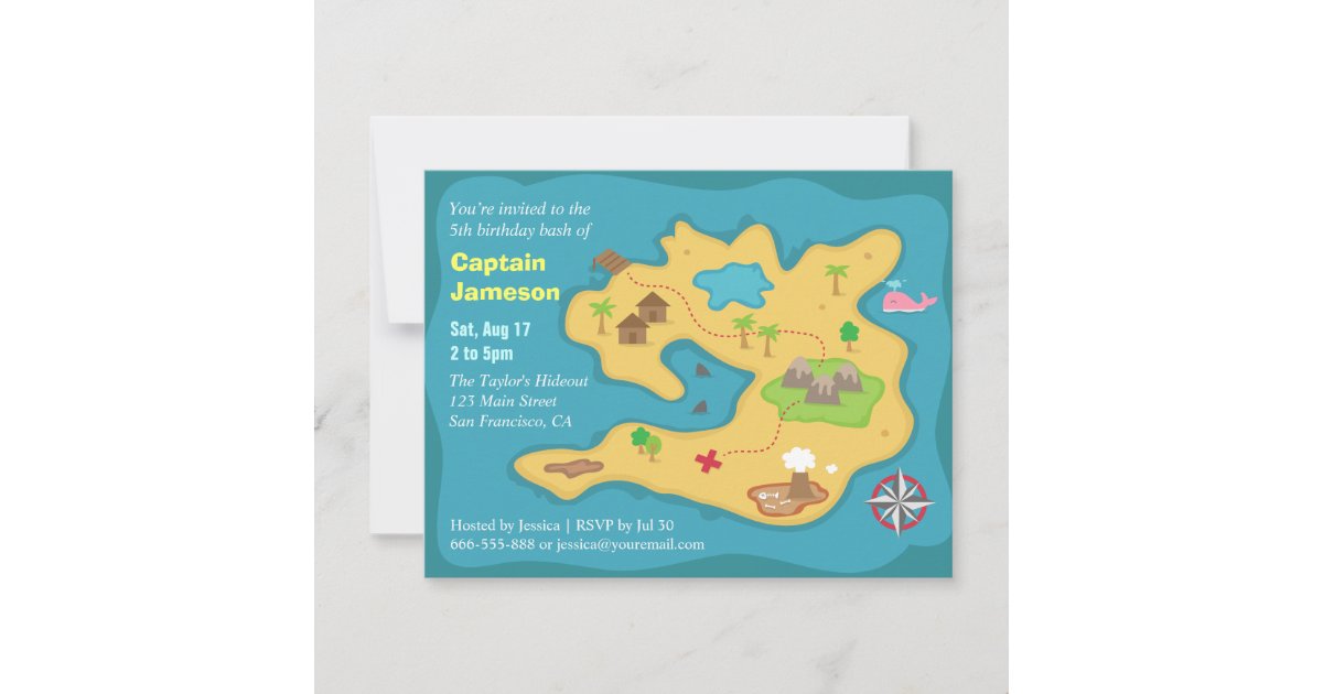 Island Treasure Map, Pirate Birthday Party Invitation | Zazzle