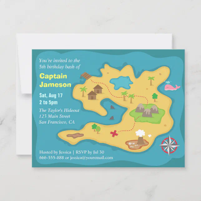 Island Treasure Map, Pirate Birthday Party Invitation | Zazzle