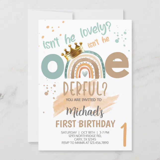 Isn't he lovely, One-derful boy birthday invite. Invitation | Zazzle