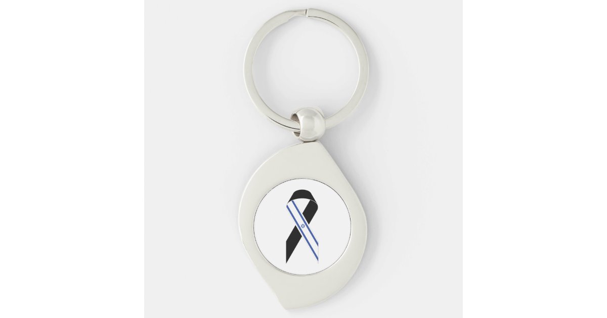Israel flag black ribbon keychain | Zazzle