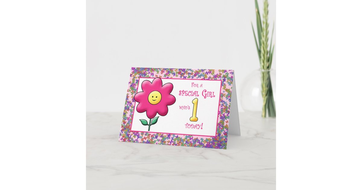 Ist Birthday cute Pink Flower and Card | Zazzle