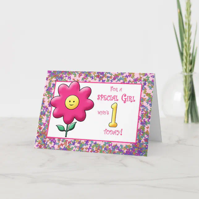 Ist Birthday cute Pink Flower and Card | Zazzle