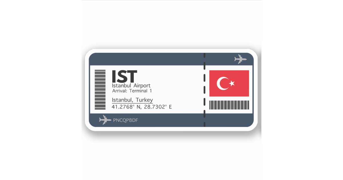 IST Istanbul Boarding Pass - Airport Ticket Sticker | Zazzle