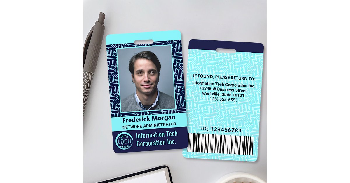 IT Computer Custom Employee Photo Bar Code Logo Badge | Zazzle