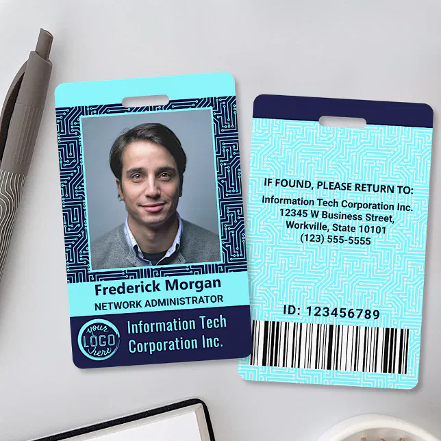 IT Computer Custom Employee Photo Bar Code Logo Badge | Zazzle