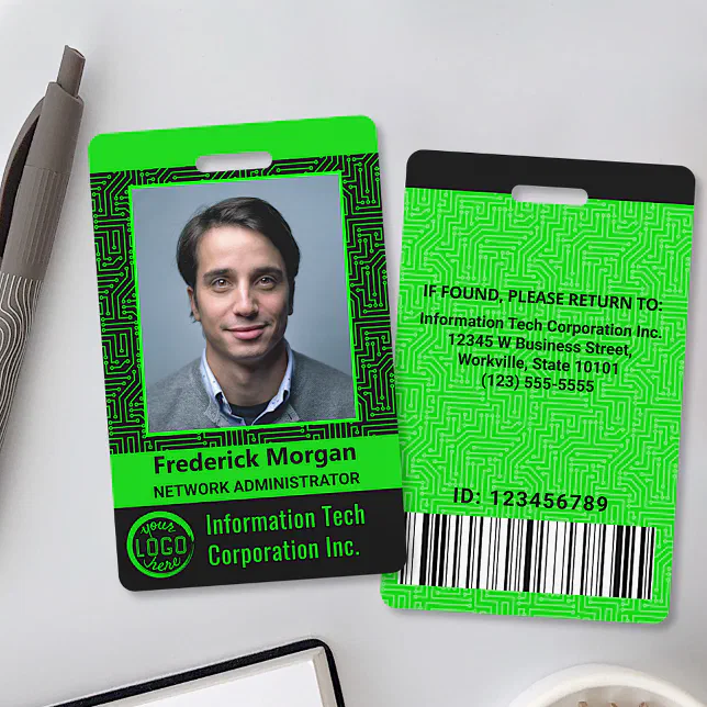 IT Computer Employee Custom Photo Bar Code Logo Badge | Zazzle