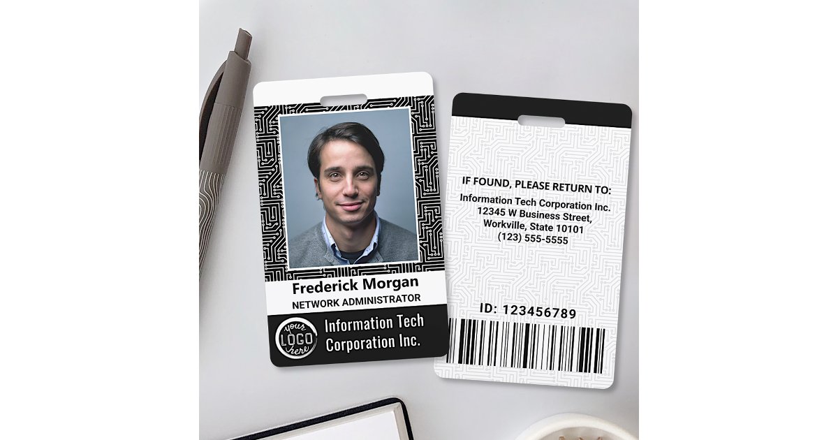 IT Custom Computer Employee Photo Bar Code Logo Badge | Zazzle