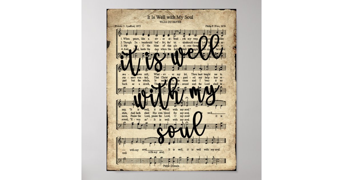 It is Well Vintage Scripted Hymn Poster | Zazzle