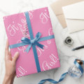 It’s a Girl Pink Script Baby Shower Wrapping Paper | Zazzle
