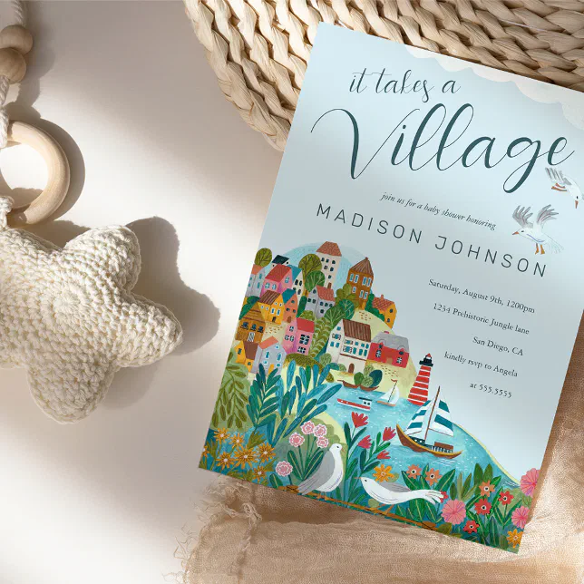 It takes a village boy baby shower party invitation | Zazzle
