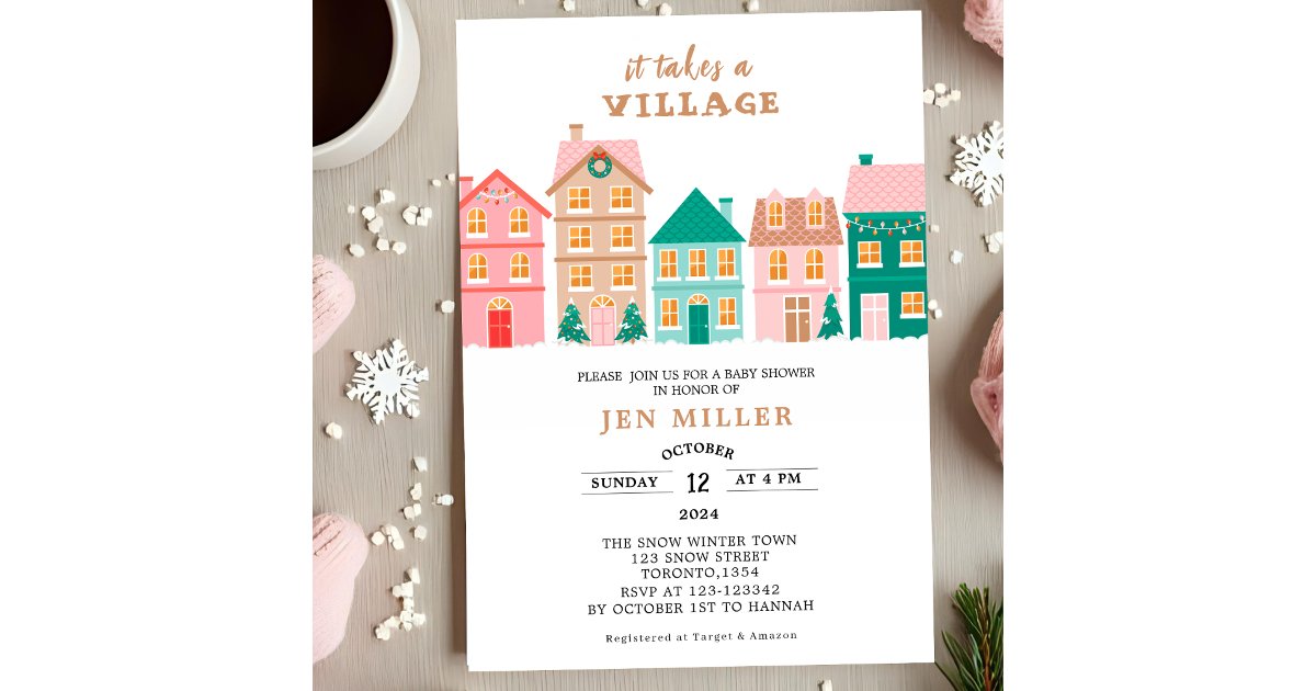 It takes a village gender neutral baby shower invitation | Zazzle