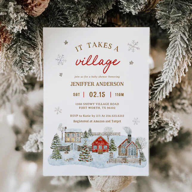 It Takes a Village Snowy Winter Baby Shower Invitation | Zazzle