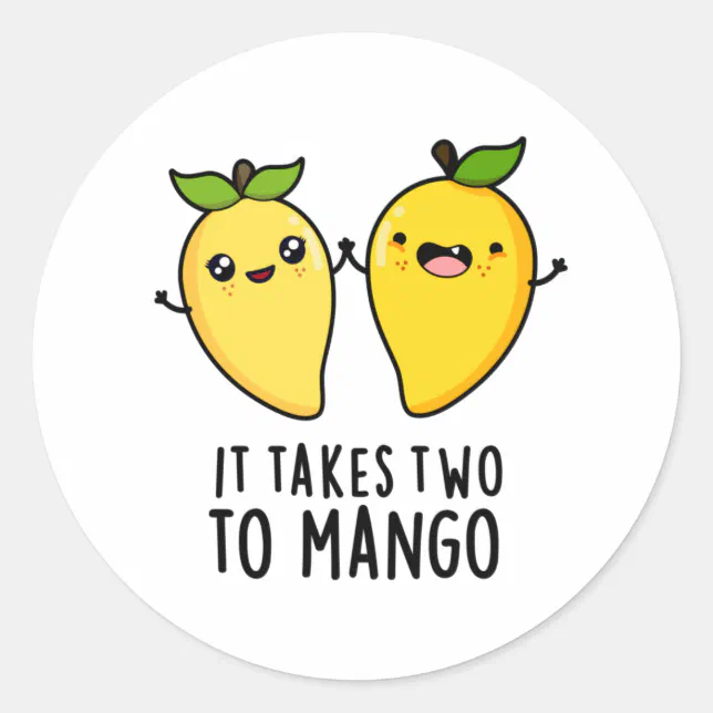 It Takes Two To Mango Funny Dancing Fruit Pun Classic Round Sticker ...