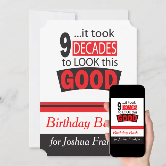 It Took 9 Decades to Look this Good 90th Birthday Invitation | Zazzle