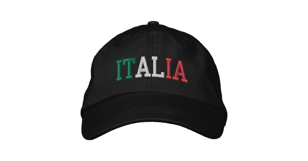 ITALIA Italian Green White and Red on Black Embroidered Baseball Cap ...