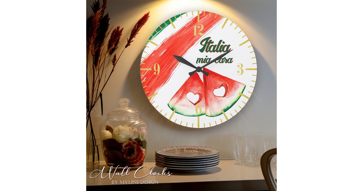 Italia mia cara, Melon and Italian Flag Wall Clock | Zazzle