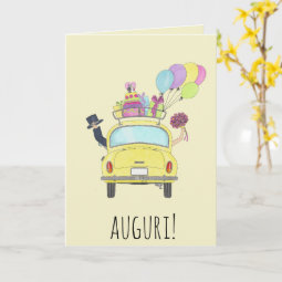 Italian Auguri Wedding Day Yellow Retro Car Card | Zazzle