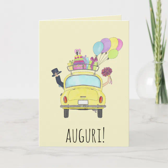Italian Auguri Wedding Day Yellow Retro Car Card | Zazzle