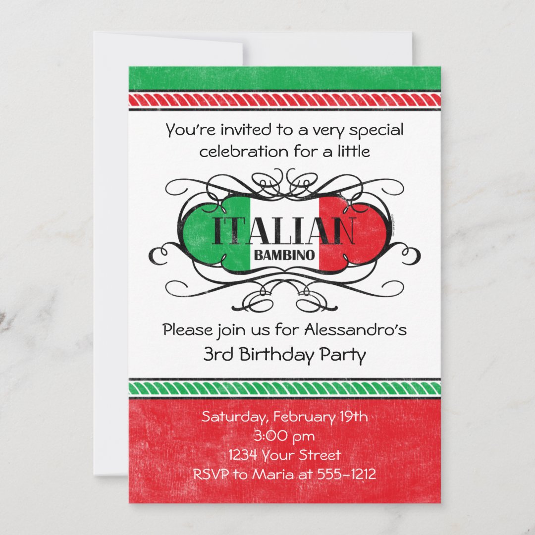Italian Bambino (D) Birthday Party Invitation | Zazzle