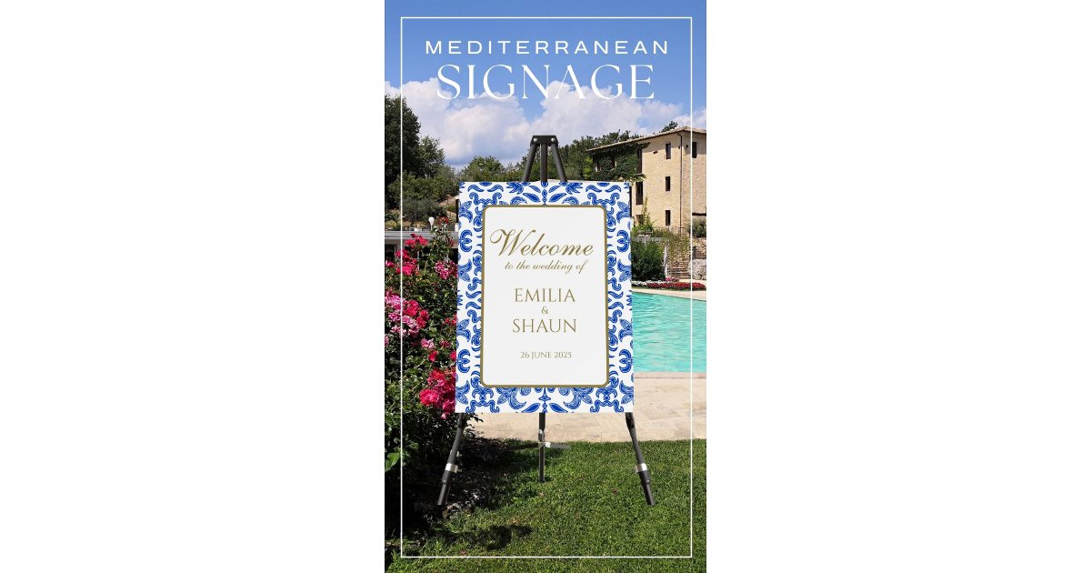 Italian Blue Pattern Wedding Welcome Sign | Zazzle