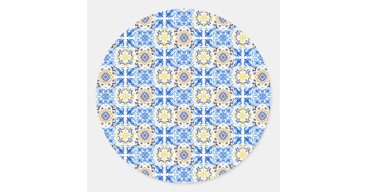 Italian Blue Tile Classic Round Sticker | Zazzle