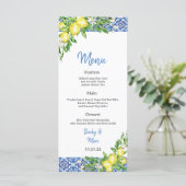 Italian Blue tile Lemon Wedding Reception menu | Zazzle