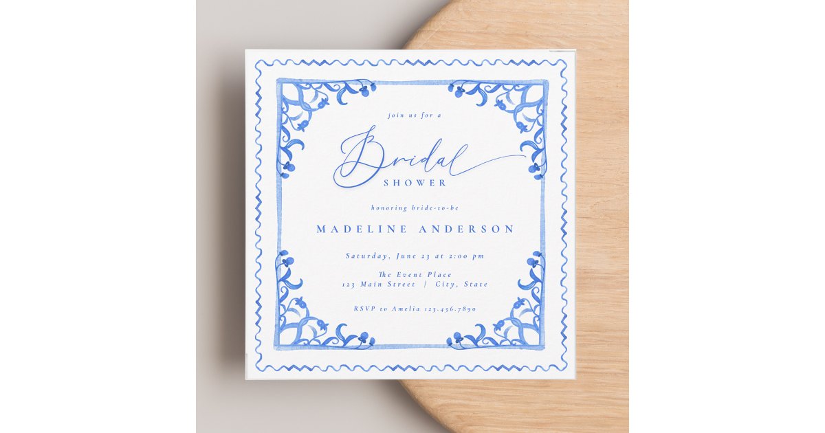 Italian Blue Tiles Bridal Shower Invitation | Zazzle