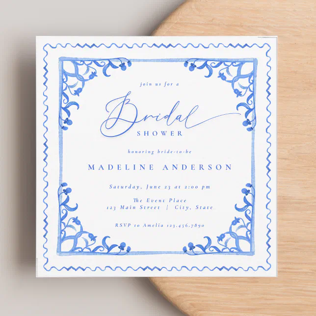 Italian Blue Tiles Bridal Shower Invitation | Zazzle
