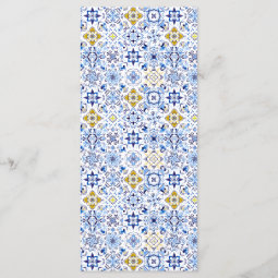 Italian blue tiles watercolor lemon wedding menu | Zazzle
