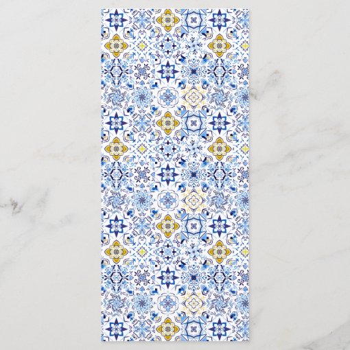 Italian blue tiles watercolor lemon wedding menu | Zazzle