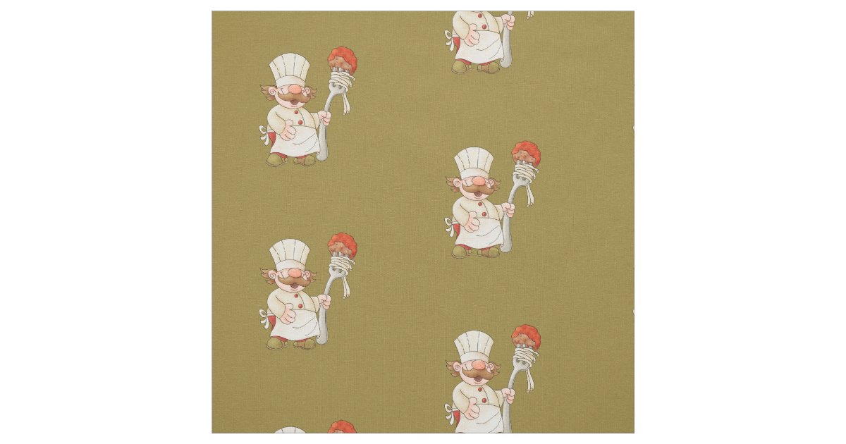Italian Chef Spaghetti & Meatballs Fabric | Zazzle