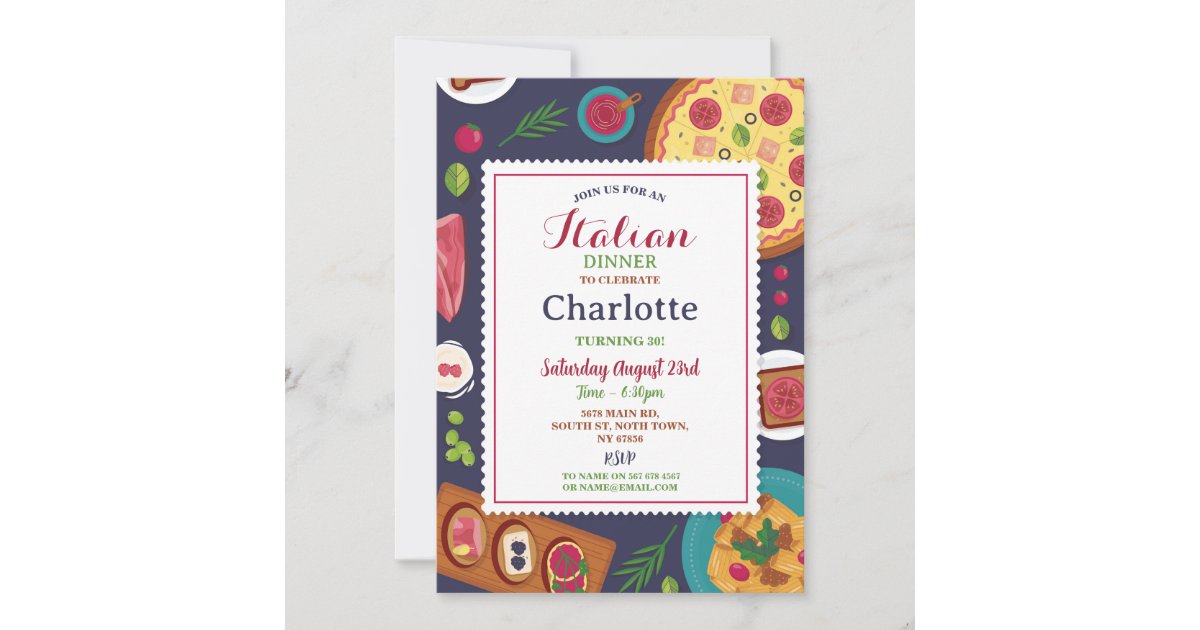 Italian Dinner Birthday Party Pizza Lunch Invitation | Zazzle