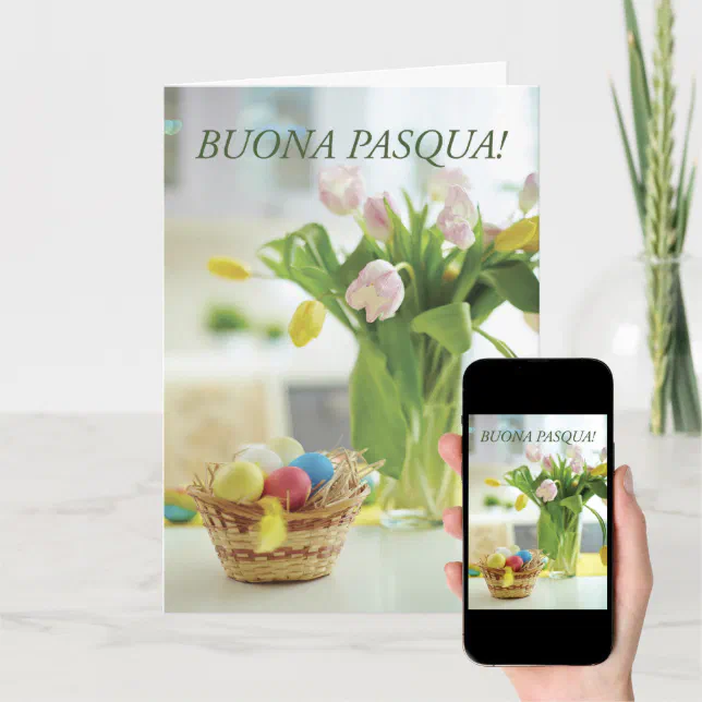 Italian Easter Basket with Flowers Holiday Card | Zazzle