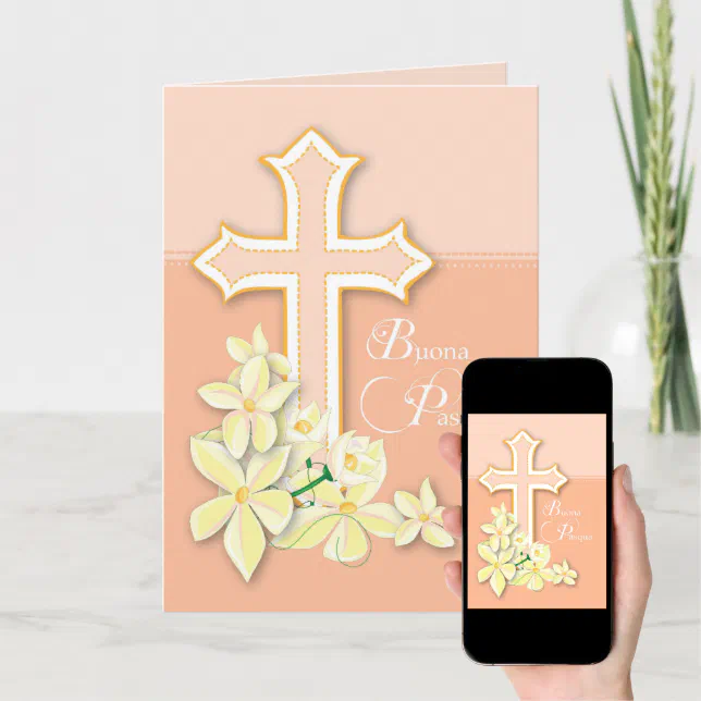 Italian Easter Card, Flowers & Cross, Buona Pasqua Holiday Card | Zazzle