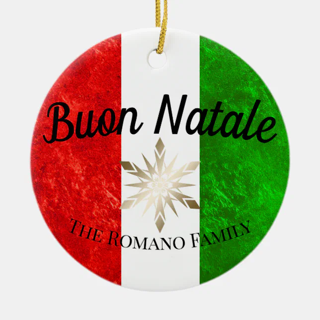 Italian Family Name Buon Natale Flag Christmas Ceramic Ornament | Zazzle