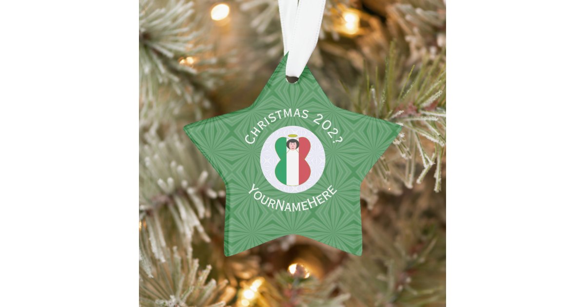 Italian Flag Christmas Angel Name Year Star Ornament | Zazzle