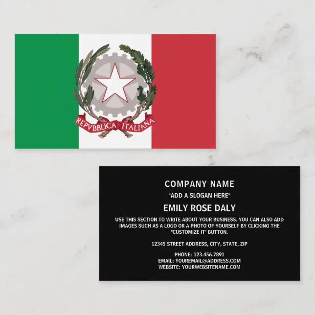 Italian Flag & National Emblem, Flag of Italy Business Card | Zazzle