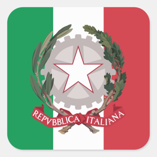 Italian Flag & National Emblem, Flag of Italy Square Sticker | Zazzle.com