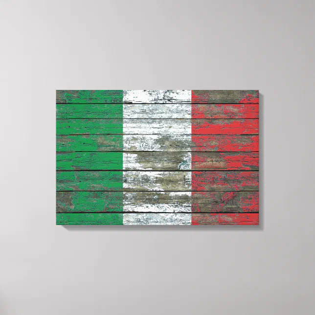 Italian Flag on Rough Wood Boards Effect Canvas Print | Zazzle