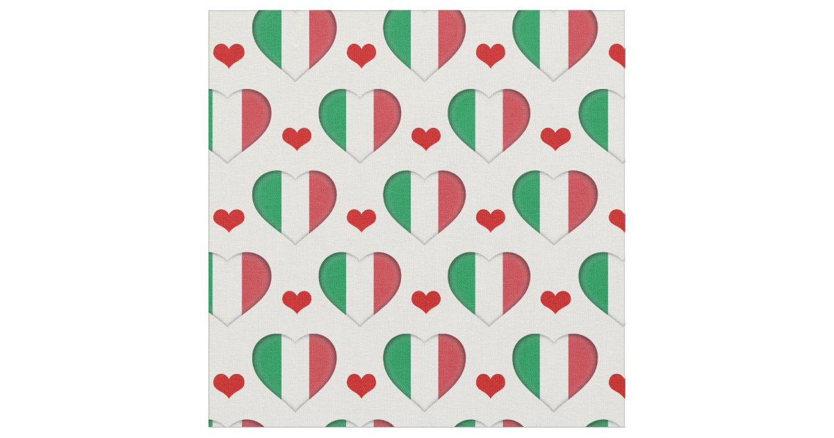 Italian Flag & Red Heart fashion Fabric /Italy | Zazzle