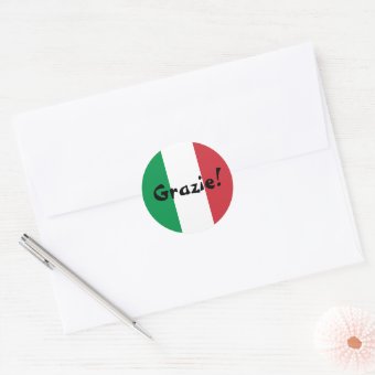 Italian Flag Thank You Grazie! Classic Round Sticker | Zazzle