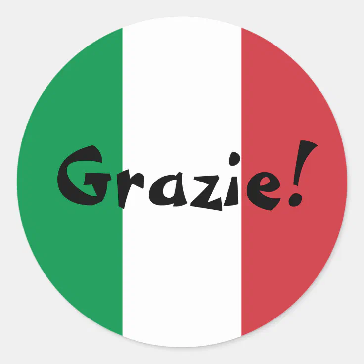 Italian Flag Thank You Grazie! Classic Round Sticker | Zazzle