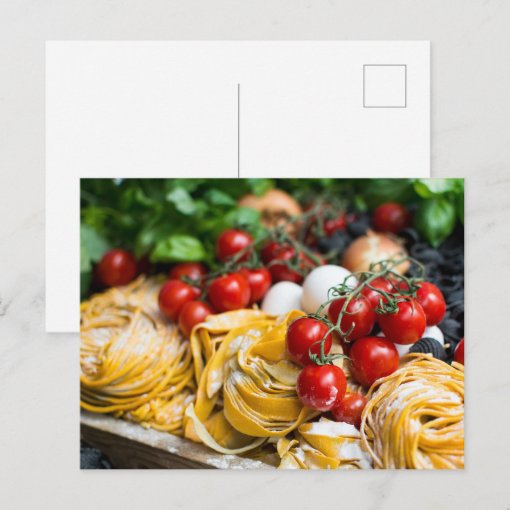 Italian Food Fresh Pasta Tomato Basil Postcard | Zazzle