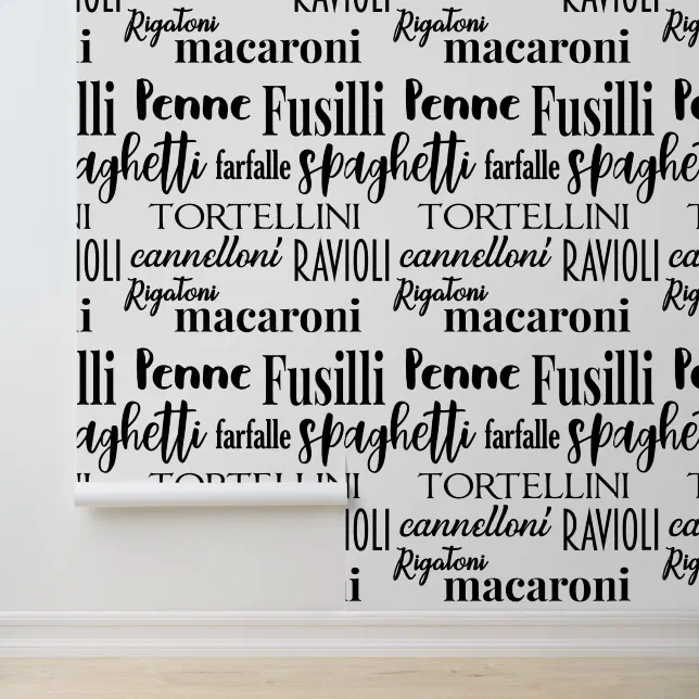Italian Food Pasta Names Typographic Kitchen Wallpaper | Zazzle
