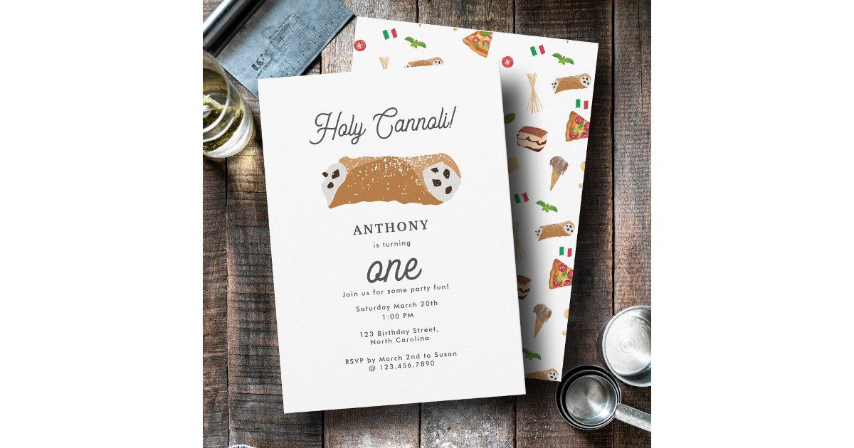 Italian Food Pizza Pasta Holy Cannoli Birthday Invitation | Zazzle