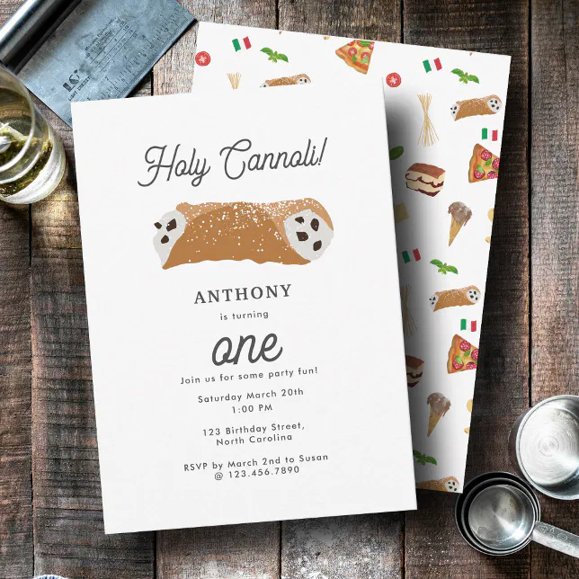 Italian Food Pizza Pasta Holy Cannoli Birthday Invitation | Zazzle