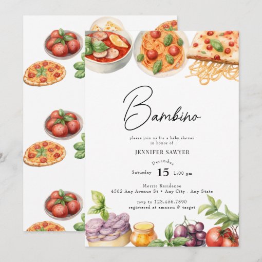 Italian Food | Watercolor Baby Shower Invitation | Zazzle