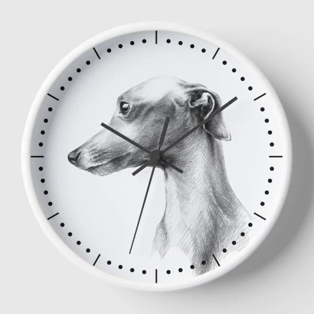 Italian Greyhound Whippet dog portrait drawing art Clock | Zazzle