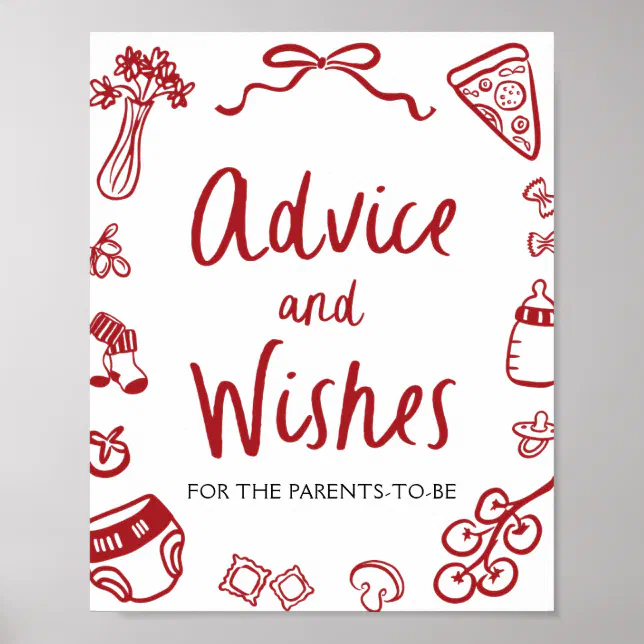 Italian Hand Drawn Baby Shower Advice and Wishes Poster | Zazzle